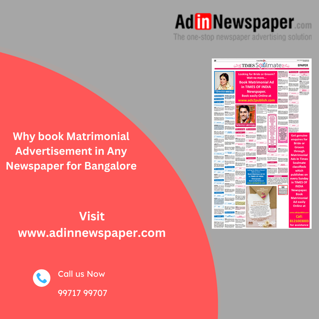 Why book Matrimonial Advertisement in Any Newspaper for Bangalore ...